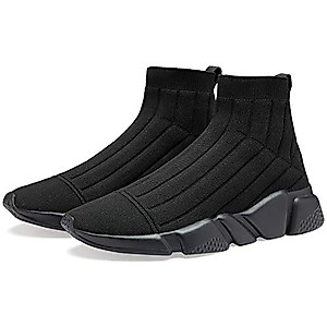 Santiro Mens Sport Shoes Slip On Tennis Workout Shoes Lightweight Breathable High Top Gym Running Walking Sock Sneakers for Men All Black 10 US