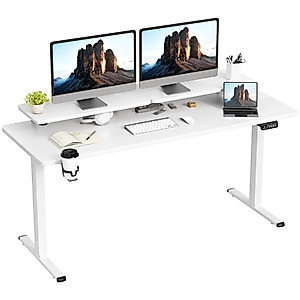 JUMMICO Electric Standing Desk, Adjustable Height Desk 63 x 24 Inch with Monitor Stand, Home Office Computer Desk (White)