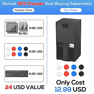 Dust Cover for Xbox Series X Console, 2 Pack Vent Filter PVC Dustpoof Mesh Case and Silicone Dust Plugs for USB/HDMI Port Compatible with Xbox Series X Game Console, Includes 8pcs Joystick Caps
