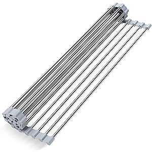 Dullrout Roll Up Dish Drying Rack 17.8 inch x 11.2 inch, Over The Sink Dish Drying Rack, Rollable Stainless Steel Sink Rack for Kitchen Organization, Foldable/Heat-Resistant/Easy to Store