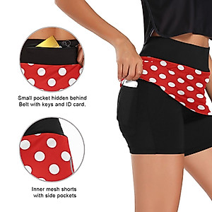 Polka Dot Red Woman Tennis Skirts with Pockets Athletic Golf Skorts Quick Dry Workout Running Hiking Skorts Skirts, X-Large Short