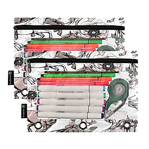 Haskirky Standard 3 Ring Zipper Clear Window Binder Pocket 2 PCS-7×9In,Beautiful Horses and Anemone Flowers Watersafe Large Capacity Office Travel Daily Assistant