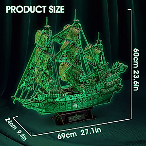 CubicFun 3D Jigsaw Puzzles Dutch Ship Model Flying Luminous Haunted Pirate Ship DIY for Adults and Kids, Building Kits Office Decoration for Women and Men, 360 Pieces