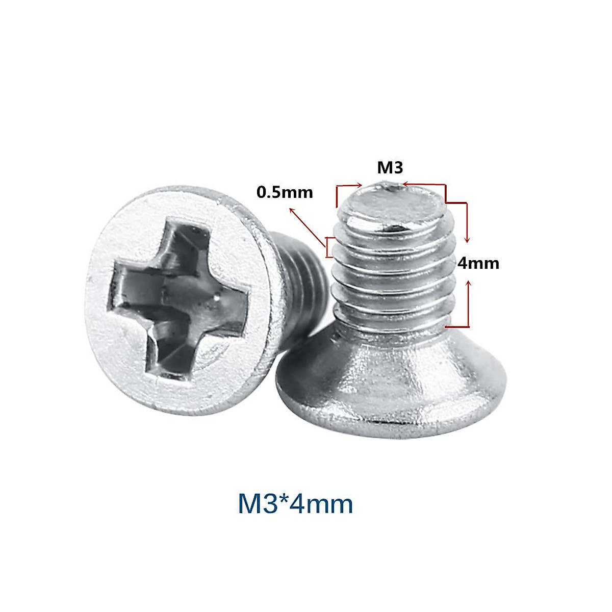 100pcs M3 Flat Head Countersunk Screw Kit, Flat Head Screw M3*4mm Stainless Steel Machine Countersunk Screws Bolt Fastener Used in Home and Office Appliance (4mm)