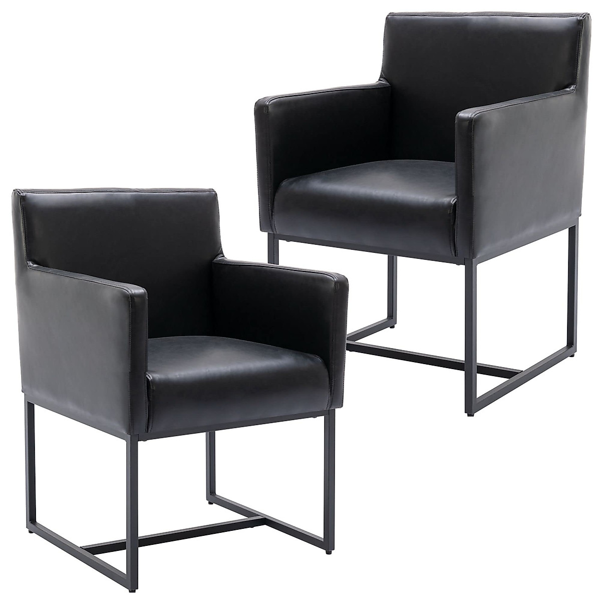 Set of 2 Upholstered Dining Chairs with Armrest, PU Leather Modern Accent Armchairs, Kitchen & Dining Room Chairs Side Chairs, Brown