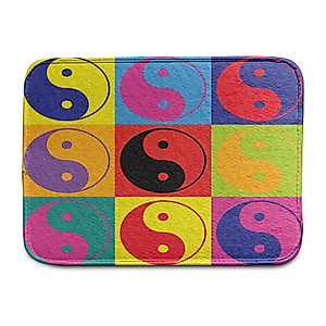 Ambesonne Ying Yang Car Mat Set of 4, Pop Art Design Yin Yang Signs Hippie Style Eastern Peace and Balance Theme, Front & Back Seat Floor Mat Durable PVC Backing Car Accesory, Red Pink Cobalt Blue