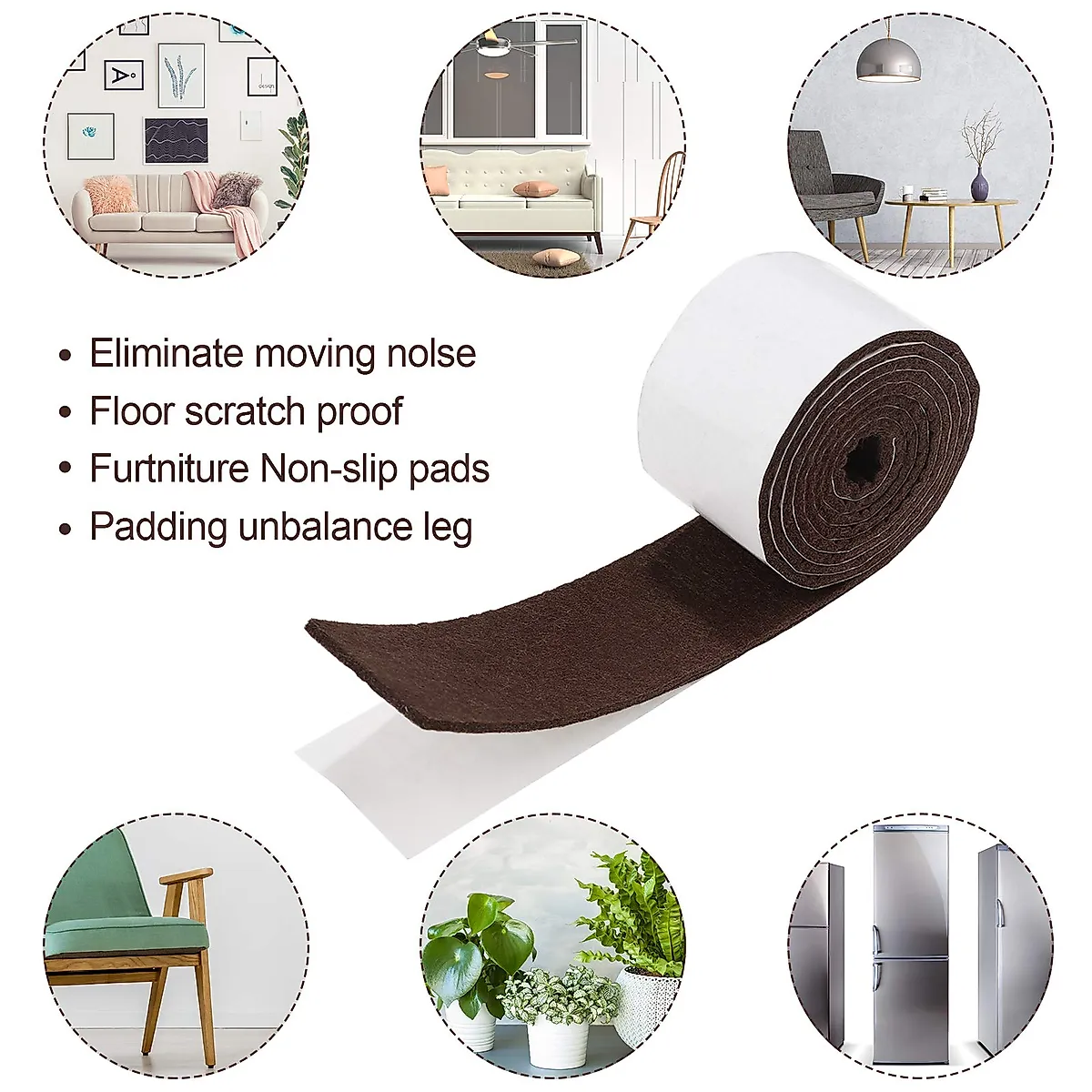 Shappy 2 Packs Felt Strips with Adhesive Backing Non Slip Felt Furniture Pads Adhesive Roll Tape for Protecting Hardwood Floors Chair Wall Protector(Dark Brown,120 x 2 x 0.12 Inch)