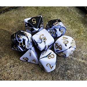 DND Dice Set Black & White Marble RPG Polyhedral Dice Fit Dungeons and Dragons(D&D) Pathfinder MTG Tabletop Role Playing Game 7-Die Dice Set