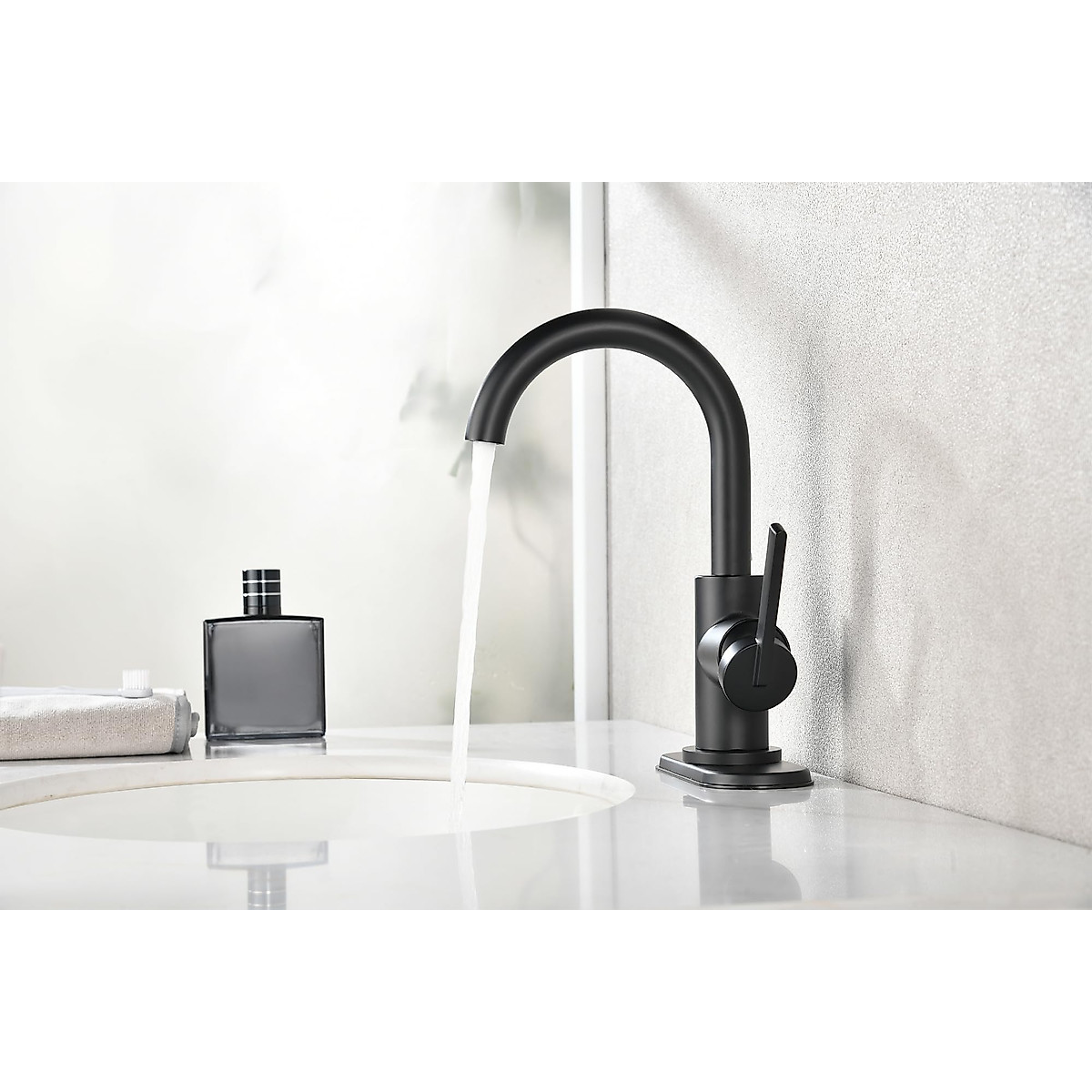 Derengge Bathroom Faucet,Single Handle Bathroom Sink Faucet with Water Supply Line,1 Hole or 3 Hole Lavatory Vantity Faucet with Pop-up Drain,Matte Black Finished,F-1328-MT