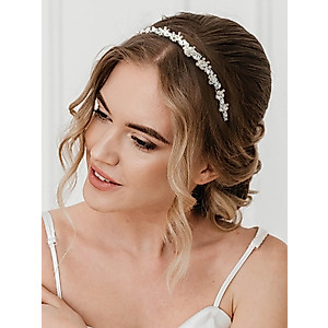 SWEETV Crystal Wedding Headband Silver Bridal Headpiece Jewelry Band Rhinestone Hairpiece Women Hair Accessories for Brides
