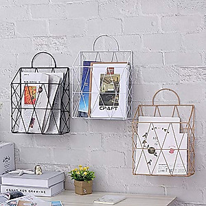 Tauzveok Wrought Iron Simple Bookshelf Wall Living Room Rack Wall Hanging Hanging Room Creative Newspaper Stand Storage Shelf,White