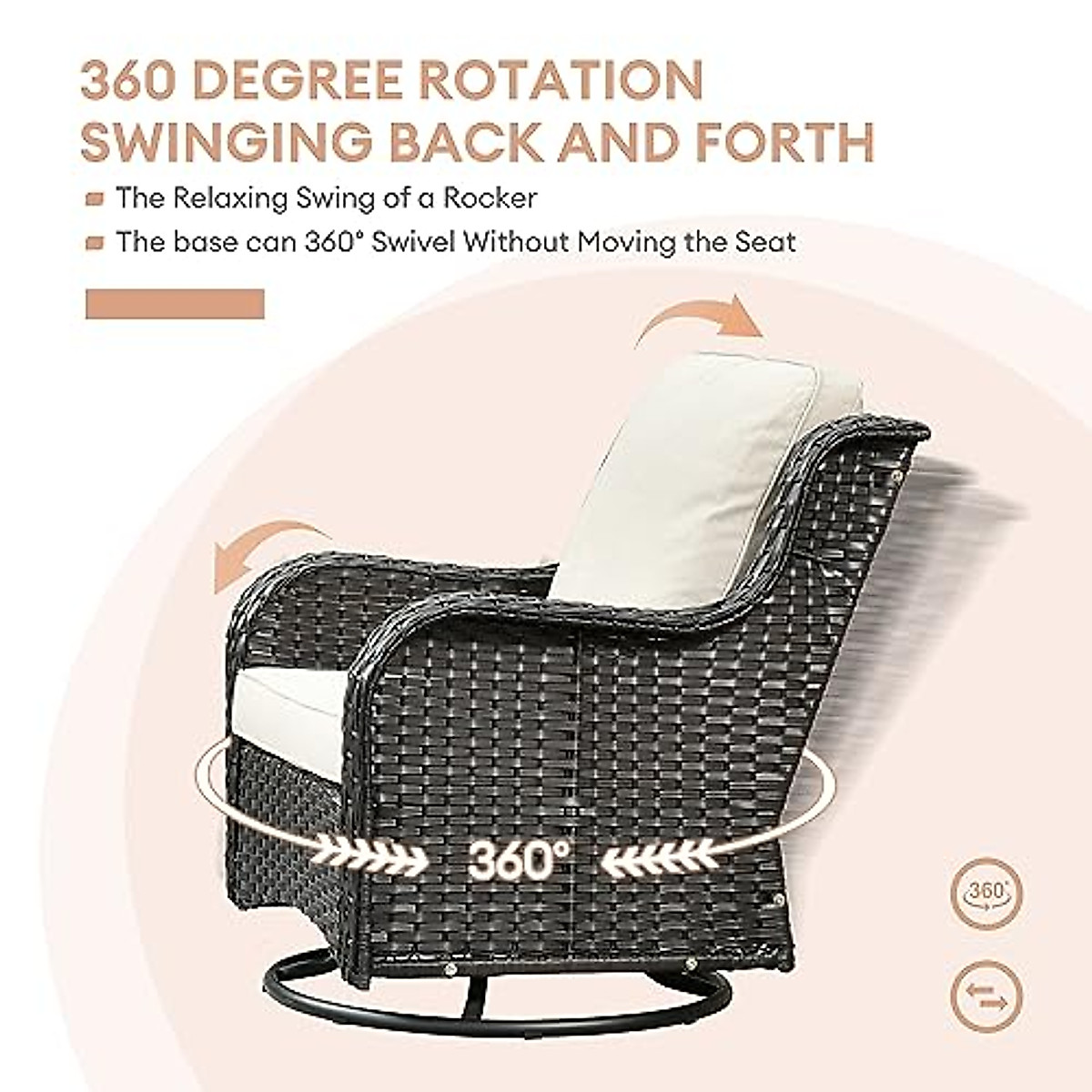 XIZZI Outdoor Wicker Furniture Patio Set 6 Pieces Backyard Furniture Brown Rattan Conversation Sets with 50,000 BTU Propane Fire Pit Table,Swivel Chairs,Rattan Sofa,Loveseat and Side Table,Beige