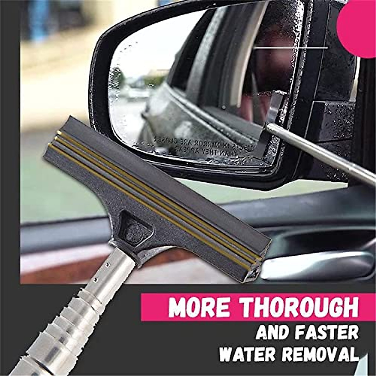 Portable Retractable Rear-View Mirror Wiper, Length Up to 98cm, Car Snow Scraper and Brush Shovel, Waterproof Anti-Fog Glass Mirror Cleaning Supplies (Black)