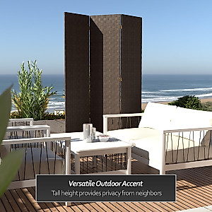 Red Lantern 6 ft. Tall Woven Fiber Outdoor All Weather 3 Panel-Dark Brown Room Divider