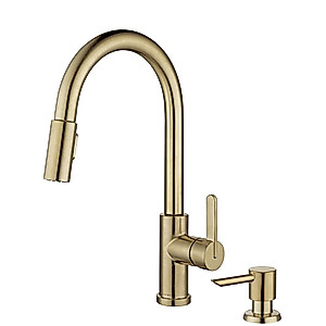 Glacier Bay Paulina Single-Handle Pull-Down Sprayer Kitchen Faucet with TurboSpray & FastMount Includes Soap Dispenser in Matte Gold, HD67780-104405