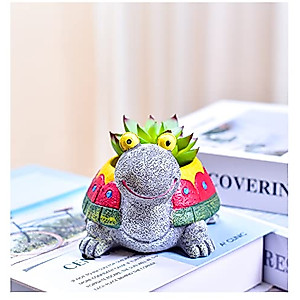 Cute tortoise flower pot with drainer garden flower pot resin succulent potted bonsai plant stand home desk mini ornaments Christmas birthday giftsPurple