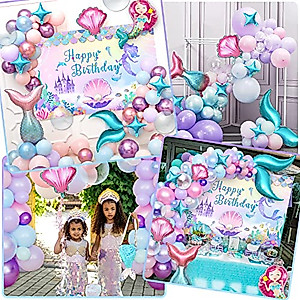 Winrayk Little Mermaid Birthday Party Decorations for Girls Pink Mermaid Balloon Arch Garland Backdrop Tablecloth Mermaid Tail Shell Star Bobo Balloon Princess Ariel Mermaid Party Decorations Supplies
