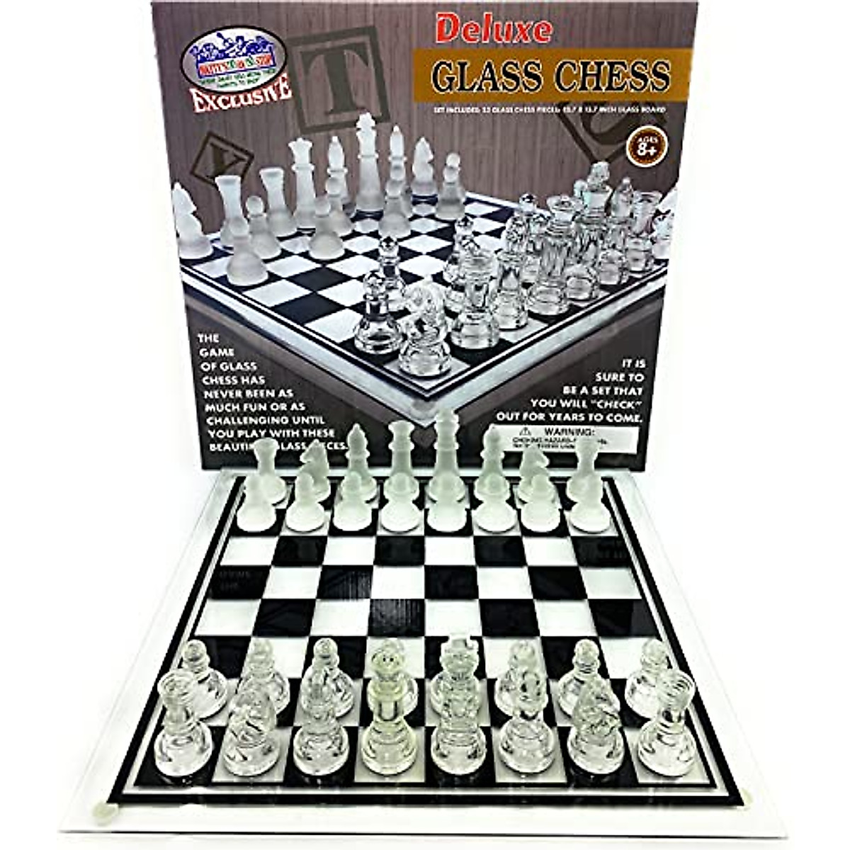 Matty's Toy Stop Deluxe Frosted & Clear Glass Chess Set (14") Large