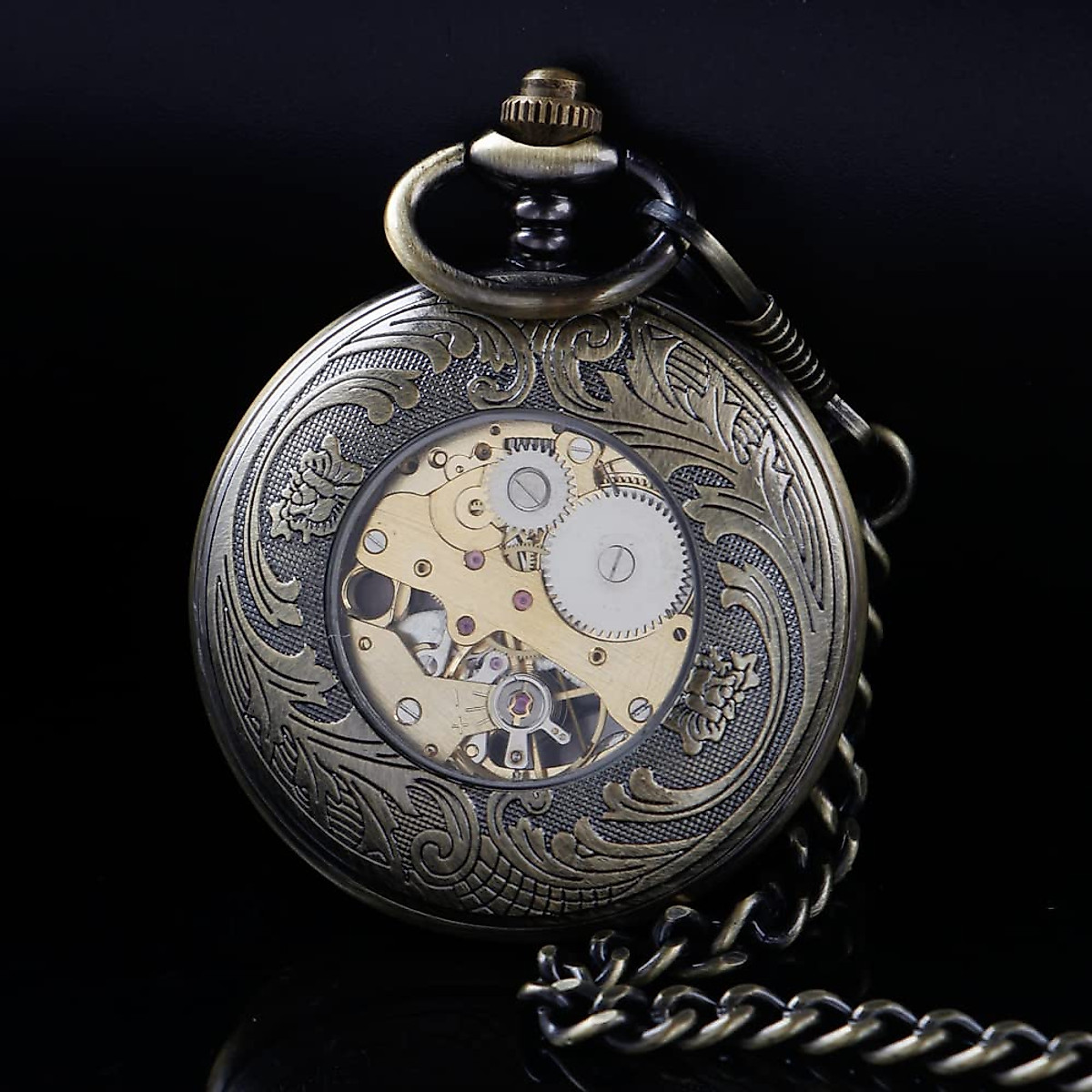 Alwesam Rudder Design Mechanical Pocket Watch Hand Wind Roman Numerals Men Steampunk with Chain Box