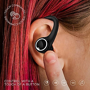 iJoy Wireless Running Headphones with Charging Case + Removable Earhook- Wireless Bluetooth Earbuds for Workouts- Bluetooth Wireless Earbuds with Charging Case- Sports Bluetooth Headphones (Black)