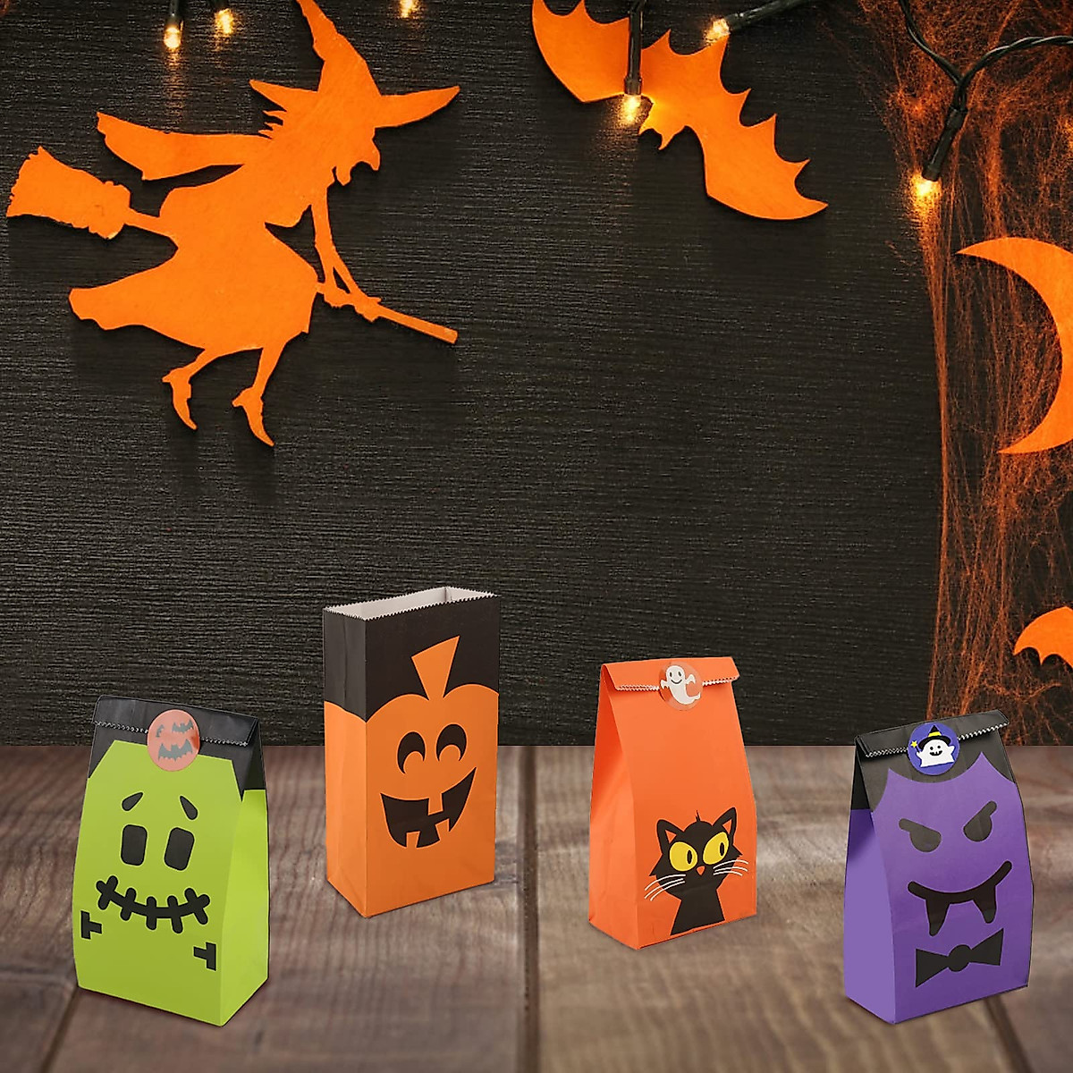Rulyyo Halloween Trick or Treat Goody Gags Gift Bags, 8 Design, 40 PCS Halloween Treat Bags Party Favor Candy Bags