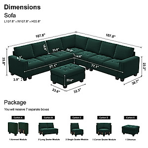 Belffin Convertible Velvet Modular Sectional Sofa Couch with Reversible Chaise L Shaped Sectional Couch with Storage Ottoman Living Room furniture Sofa Set Green
