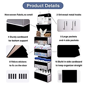 SHALORY Over Door Hanging Organizer,5-Shelf and 4 Side Pockets with Velcro Stickers Secure Heavy Duty Organization for Bedroom Pantry Nursery Cosmetics Clothes Toys and Diapers