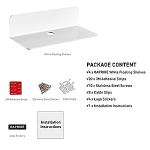 OAPRIRE Small Floating Wall Shelves Set of 4 - Easily Expand Wall Space - 9 Inch Acrylic Wall Shelf for Bedroom, Living Room, Bathroom, Office, Gaming Room with Cable Clips (4, White)