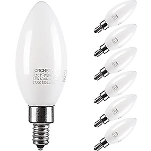 TORCHSTAR Dimmable E12 LED Candelabra Bulb, UL Listed, 60W Equivalent Chandelier Light Bulbs, 550lm, LED Filament Candle Bulb C11, Frosted Glass Ceiling Fan Light Bulbs, 2700K Soft White, Pack of 6