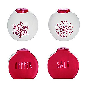 Snowflake Rosy Red 3 x 2 Dolomite Ceramic Christmas Salt and Pepper Shaker Set