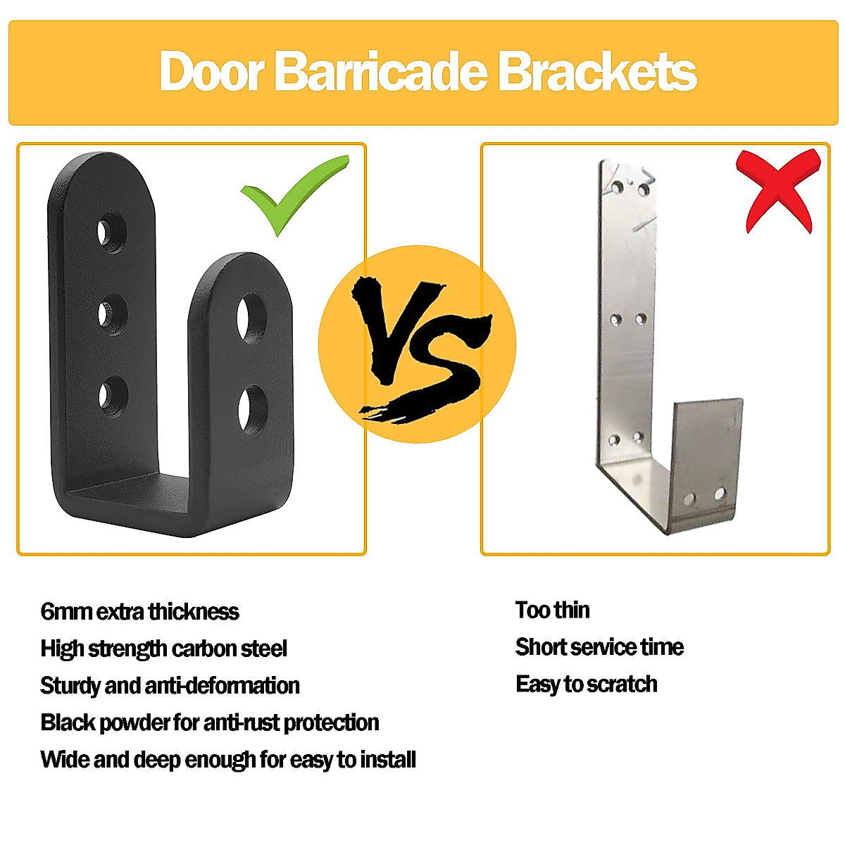 2 Pack Heavy Duty 2x4 Door Barricade Brackets Steel U Bracket Drop Open Bar Security Holder Door Lock Brackets for Home, Barn, Shed, Garage, Gate to Security Door Reinforcement Fits 2x4 Bar, Black