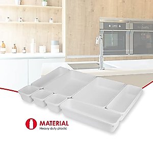 Home Basics 8 Piece Kitchen, Adjustable and Customizable Multi-Drawer Divider Organizer Set Multipurpose Use White