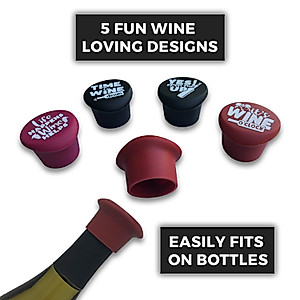 Wine Stoppers - 5 Reusable Funny Bottle Stopper Cap Set With Gift Box - Wine Gift Accessory for Friends