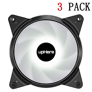 upHere 120mm 3-Pack 3-Pin High Airflow Quiet Edition White LED Case Fan for PC Cases, CPU Coolers, and Radiators T3WT3-3