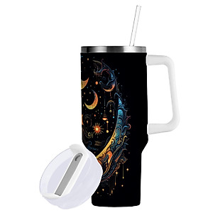 ALAZA Sun Moon Stars Alchemy Witchy 40 oz Tumbler Stainless Steel Water Bottle Vacuum Insulated Cup with Straw Lid & Handle For Travel Car Cup Holder