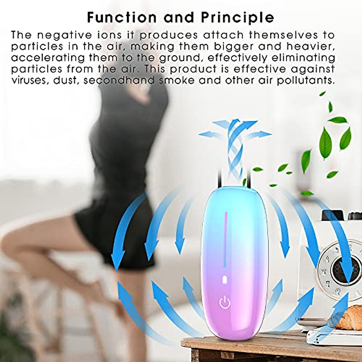 Personal Air Purifier, Timeage Wearable Air Purifier Necklace, Portable Mini Air Ionizer Eliminates Pollen,Smoke,Dust for Outdoor,Travel(Touch Panel)