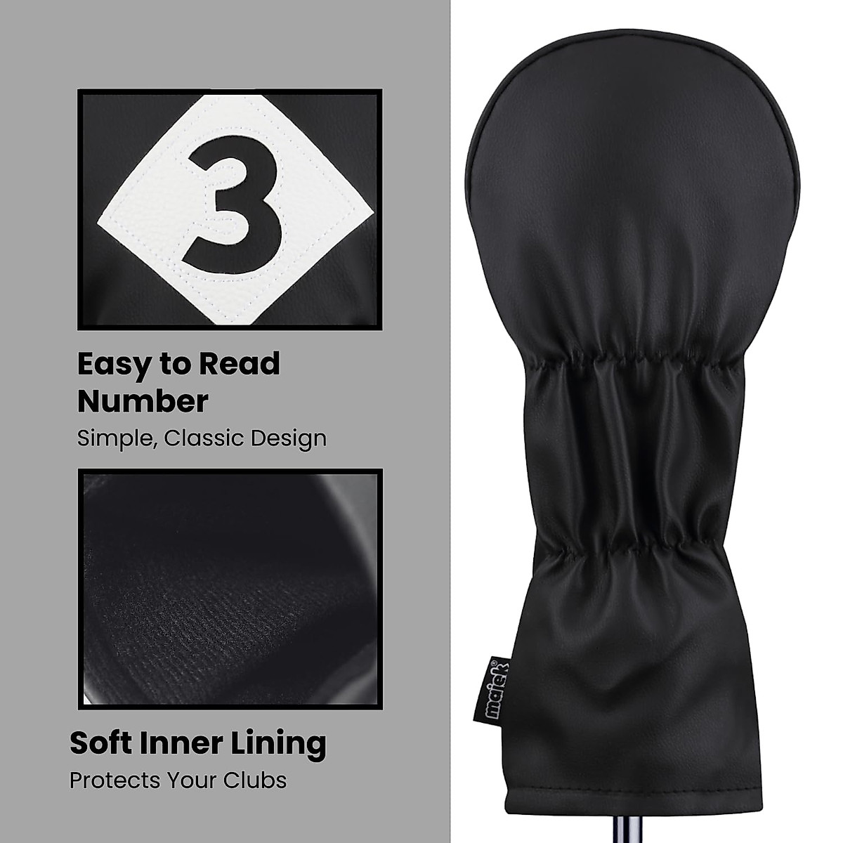 Majek Retro Golf Headcovers Black Red and White Vintage Leather Style 1 3 X Driver Fairway Woods Head Cover Classic Look