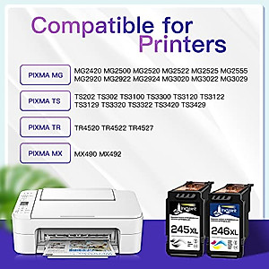 245XL 246XL Ink Cartridge for Canon PG-245XL CL-246XL InkSpirit High Yield Compatible with Canon Pixma MX492 MX490 MG2522 MG2520 MG2920 MG2922 TR4520 TR4522 TR4527 TS3100 TS3122 TS3300 Printers 2-Pack