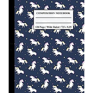 Unicorn Composition Notebook: School Supplies Student Teacher Daily Creative Writing Journal | Wide Ruled Notebook Paper (Purple Cover With Cute Unicorn Pattern)