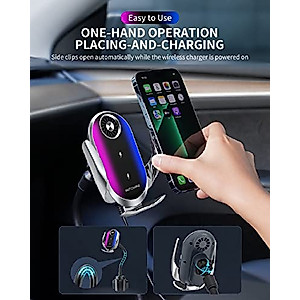 MAKAQI Wireless Car Charger, Cooling Fan Cup Holder Phone Mount Wireless Charger for Tesla, Smart Sensor Clamping Car Charger Mount for iPhone 14 13 12 Pro Max 11 10 8, Samsung Galaxy S23 S22 Flip4 3