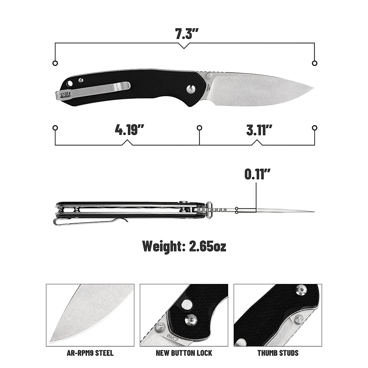 CJRB Pyrite Black Bundled with Maileah Green Great EDC Knife Companion