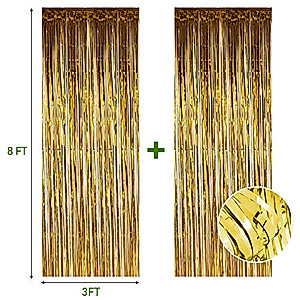 Twinkle Star 2 Pack Photo Booth Backdrop Metallic Tinsel Foil Fringe Curtains Environmental Background for Birthday Wedding Party Christmas Decorations (Gold)