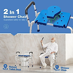 GreenChief 2 in 1 Heavy Duty Shower Chair 700lbs, Bariatric Bath Bench with Cutout Seat & GreenChief Toilet Safety Rail, Medical Bathroom Safety Frame for Elderly, Handicap and Disabled