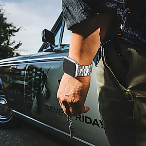 Bestig Compatible for Apple Watch Band 49mm/46mm/45mm/44mm/42mm(Series 3 2 1) Men Women, Premium Solid Stainless Steel Metal Sport Business Strap for iWatch Ultra Series 10 9 8 7 6 SE 5 4(Silver)