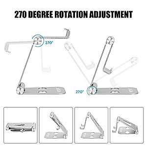 Urmust Cell Phone Stand for Desk Adjustable Foldable Phone Holder for Office Portable Desktop Dock Compatible with iPhone 14 13 12 11 Max Pro Xs Xr X 8 7 6, iPad Mini, Tablets 7-10" (Silver)