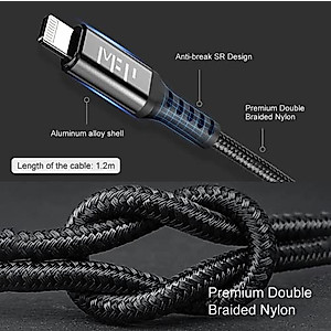 MFP USB C to Lightning Cable[Apple MFi Certified] 3.9ft,Nylon Braided Fast Charging iPhone Charger Cord Compatible with iPhone 14 13 12 11 Pro Max XR XS X 8 7 6 Plus SE and More(Black)