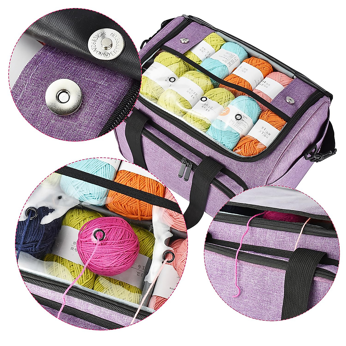 LIZHUYA Crochet Storage Bag Yarn Bag Large Knitting Bag for Crochet Hooks, Needles, Yarn Skeins and Accessories with Removable Inner Dividers Totes Organizer Yarn Storage Organizer (Blue)