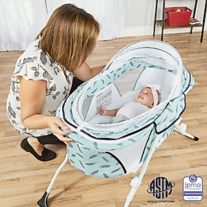 Dream On Me Karley Plus Baby Bassinet, Lightweight Compact Portable Bassinet, Easy and Quick Fold with Removable Double Canopy, Breathable Mesh Design, Ice Blue