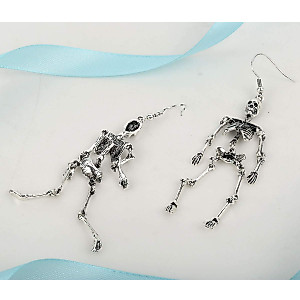 Szxc Women's Jointed Skeleton Dangle Long Earrings - 3-1/2 Inch - Ultra Light - Lead & Nickle Free - Halloween Costume Accessories (Silver)