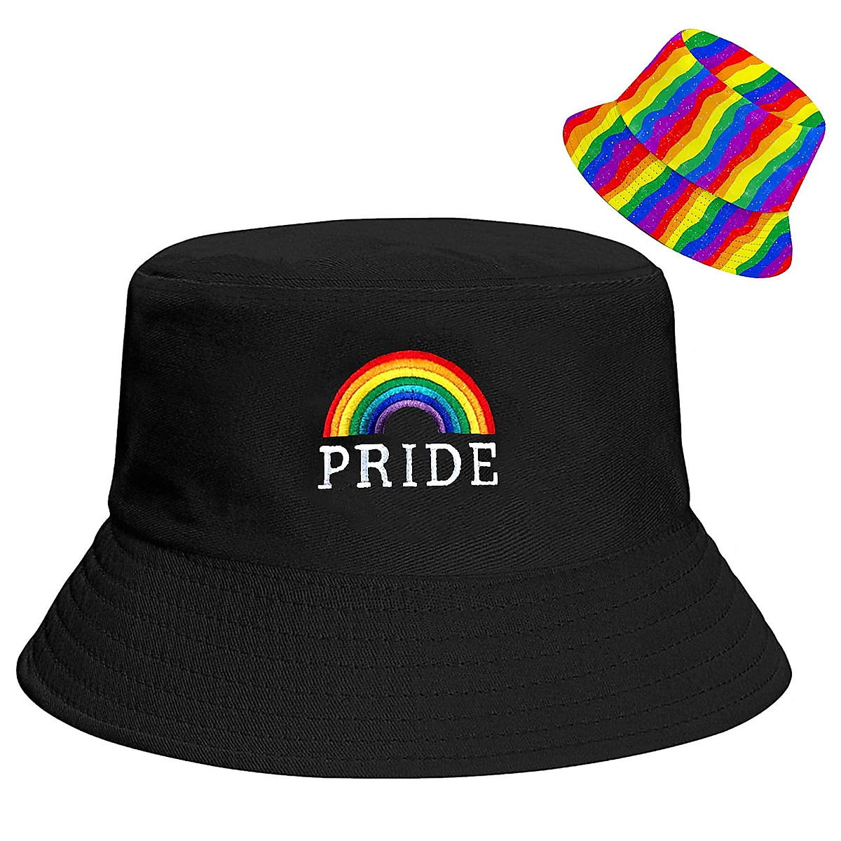 Pride Rainbow Hat Reversible Rainbow LGBT Bucket Hat Summer Foldable Sun Beach Hats for Women Men Accessories